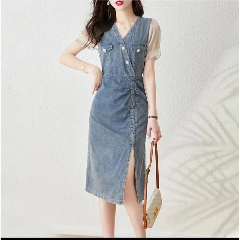 Viral jeans dress Combination Chiffon dress viral 2024 | Shopee Malaysia