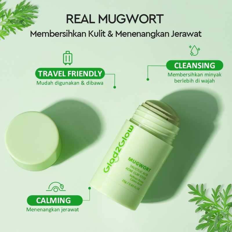 Glad2glow Real Mugwort Salicylic Acid Acne Control Clay Mask Stick 25g ...