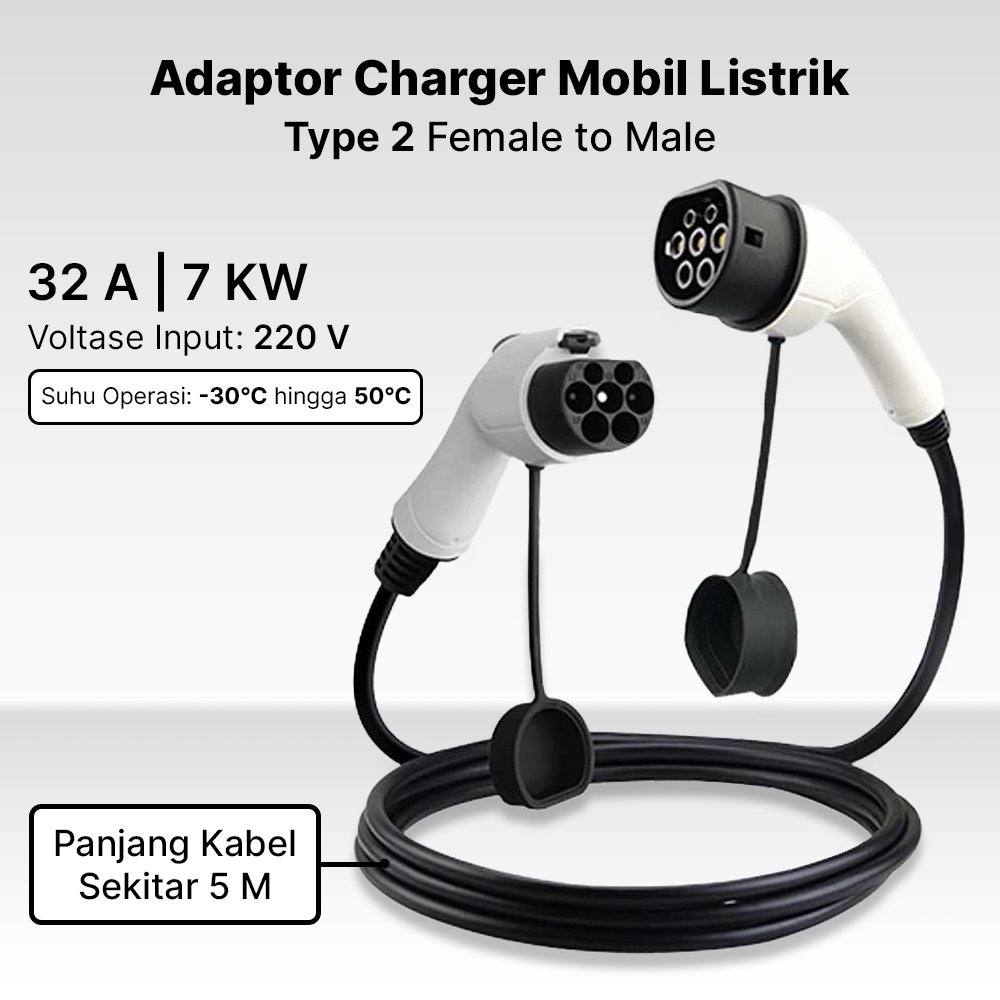 Ev 5M SPKLU Electric Car Charger Adapter Type 2 Female to Male Hose ...