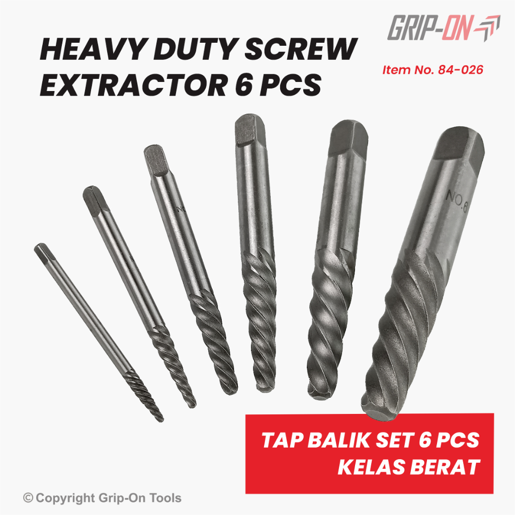 Grip-on Heavy Duty Screw Extractor Tap Heavy Class Back Set of 6 Pcs ...