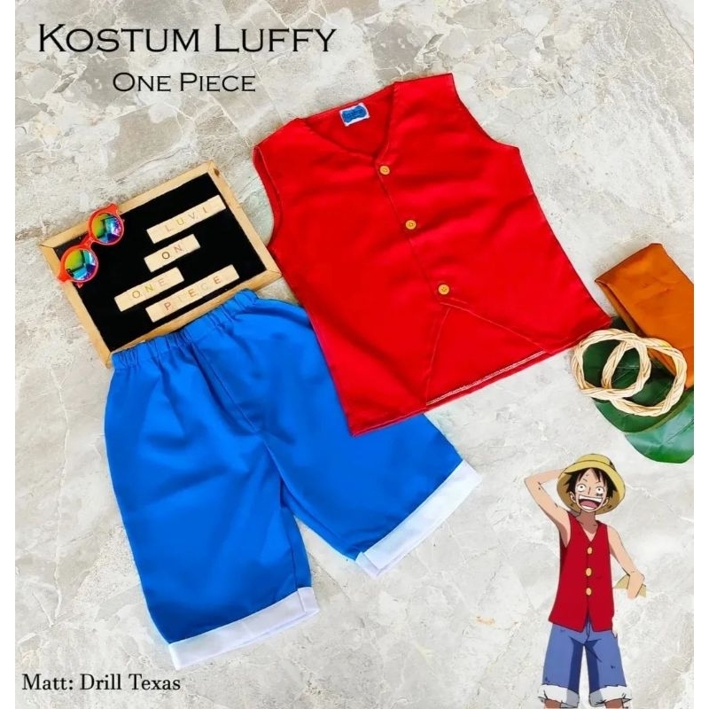 Luffy Costume Full set one piece Hat anime cosplay Clothes Cartoon ...