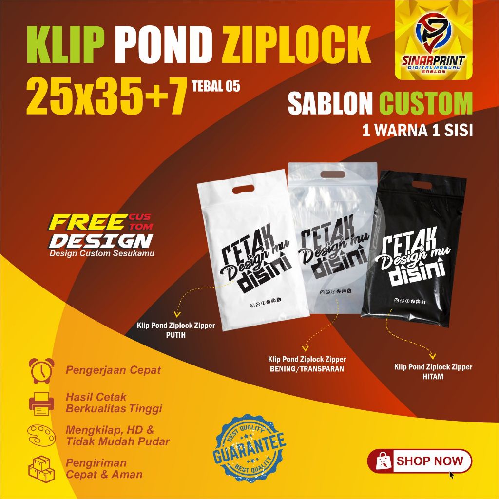 MINIMAL Plastic Clip Pond Ziplock 25x35+7 Screen Printing CUSTOM Free ...