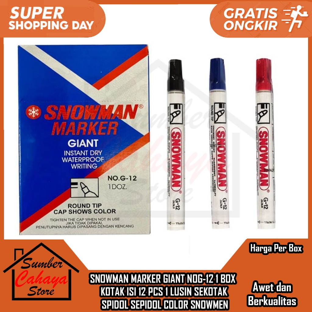MERAH Snowman Marker Giant G 12 G-12 Permanent Snowmen Sepidol Black ...