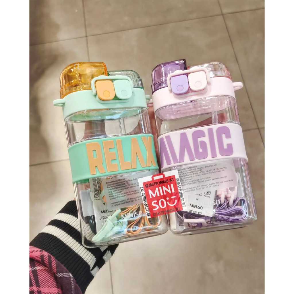 Miniso Straw Drinking Bottle + Long Strap RELAX / MAGIC (560ml ...