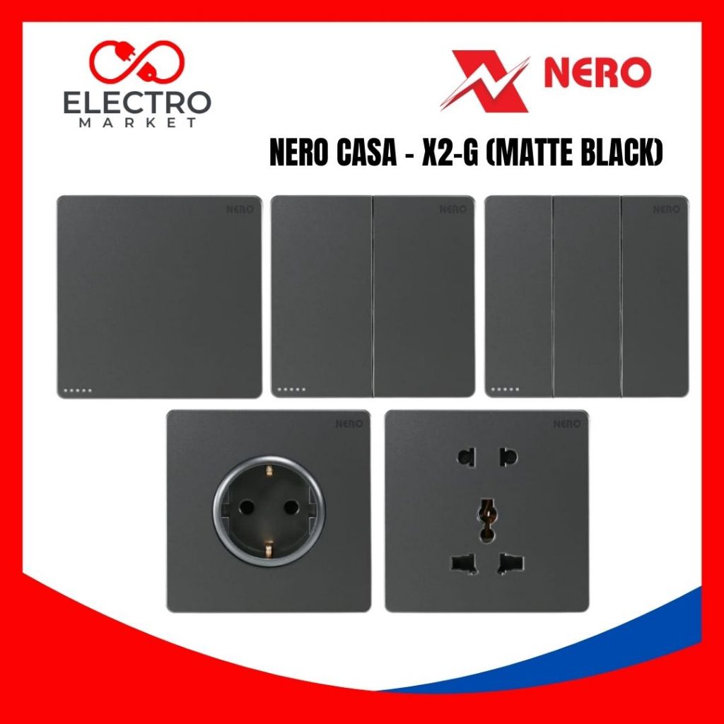 HITAM Nero Casa X2 Black Matte Black Socket Switch | Shopee Malaysia