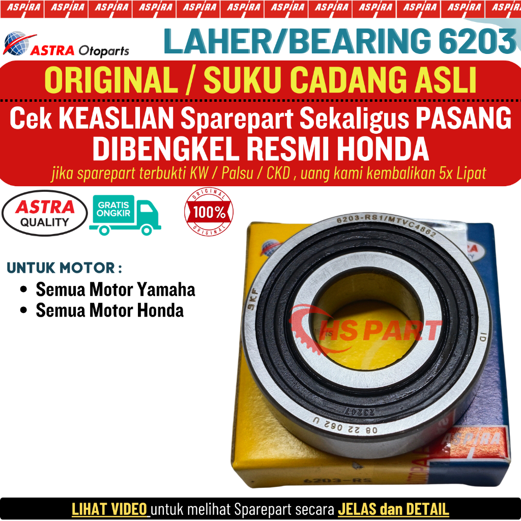 Bearing Bearing 6203 Gear Ratio Pulley Pully Mio J M3 Z Sporty GT Soul ...