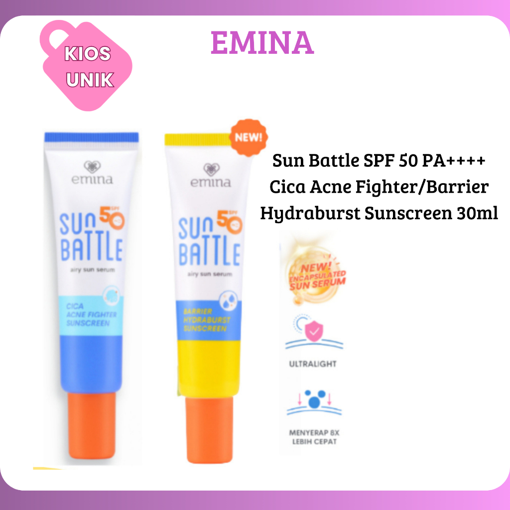 Emina Sun Battle SPF 50 PA+++ Cica Acne Fighter/Barrier Hydraburst ...