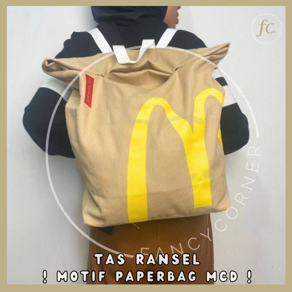 Backpack Fashion Backpack Travel Bag Brown Motif Paperbag McD Mekdi ...