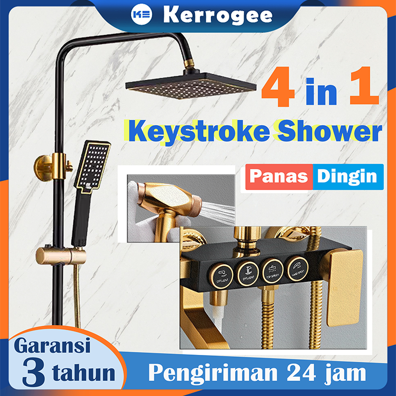 HITAM Kerrogee Bathroom Shower Full Set Copper 4 in 1 Hot-Cold Shower ...