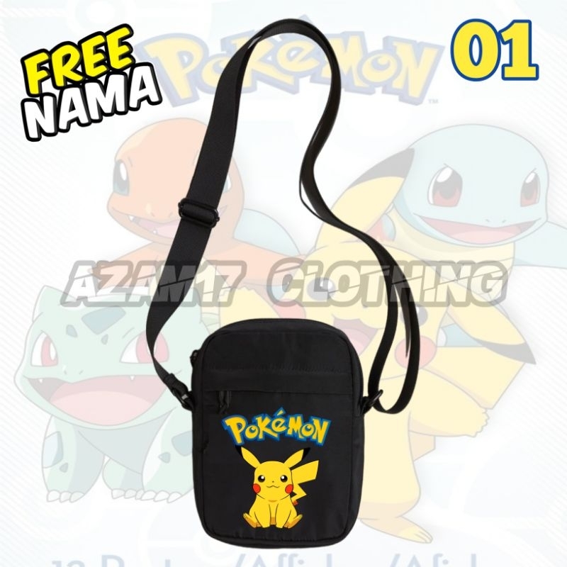 Pokemon PIKACHU LOGO CHILDREN'S SLING BAG FREE NAME / SLEMPANG BAG ...