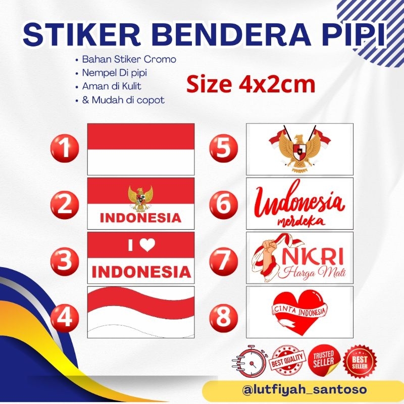 MERAH PUTIH (20 Pcs) RED AND WHITE FLAG STICKERS AUGUST MERDEKA CHEEK ...