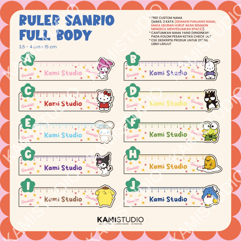 Sanrio FULL BODY ACRYLIC RULER/CUSTOM Name RULER/Children's Birthday ...