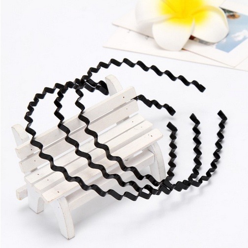 HITAM Ar18 Headband Korean Wave Shape Zig zag Plain Black Bandana ...