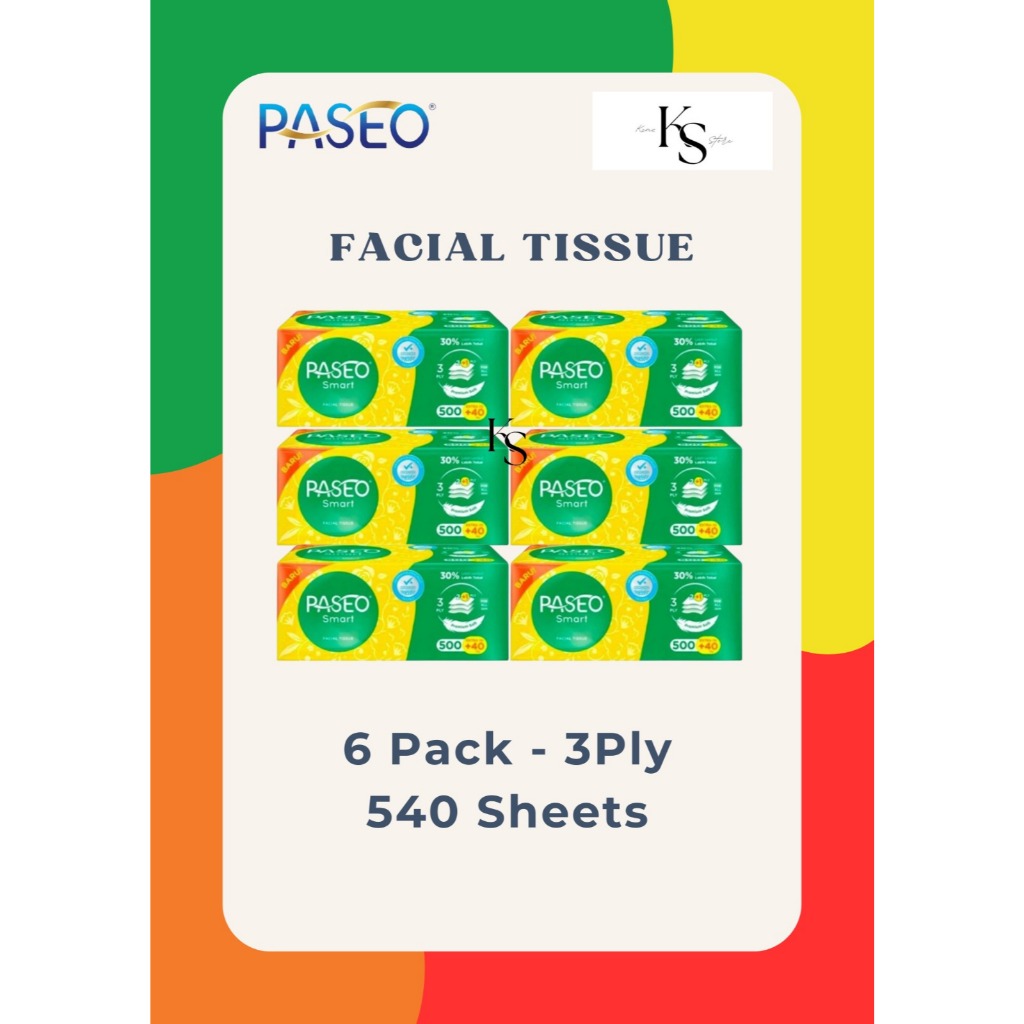 Paseo Smart Facial Tissue Contains 6 Packs 540 3-Ply (500+40 Ply) 540 ...