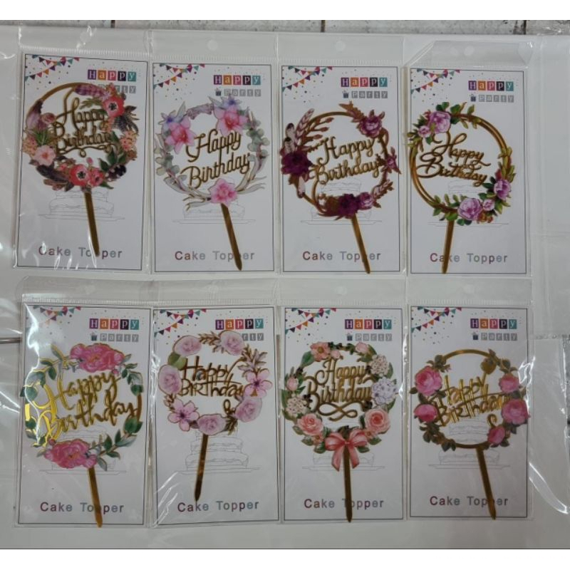 Happy birthday flower Cake Topper / acrylic HBD Cake Topper with flower ...