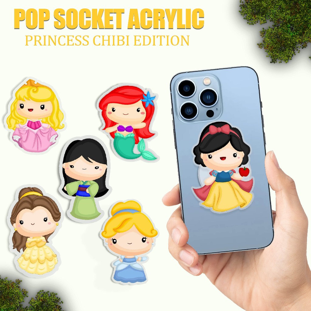 [POPSOCKET] Pop Glass Princess Chibi Jasmine Moana Belle Cinderella ...