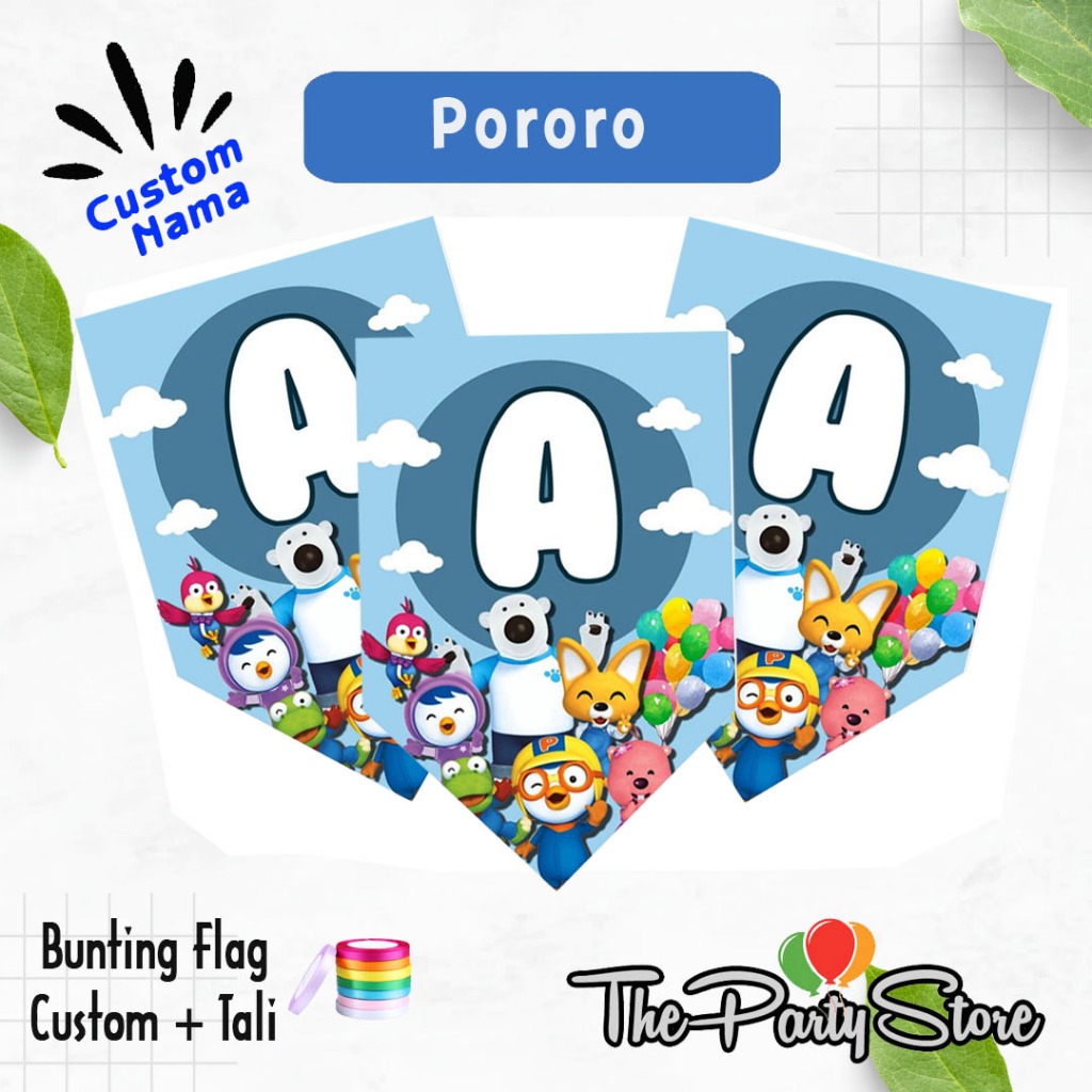 Pororo Character Bunting Flag Happy Birthday Banner / Custom Letters ...