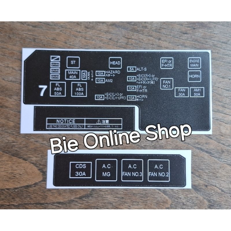 Sticker BOX SIKRING / FUSE BOX TOYOTA ALL NEW COROLLA AE111 AE112 ...