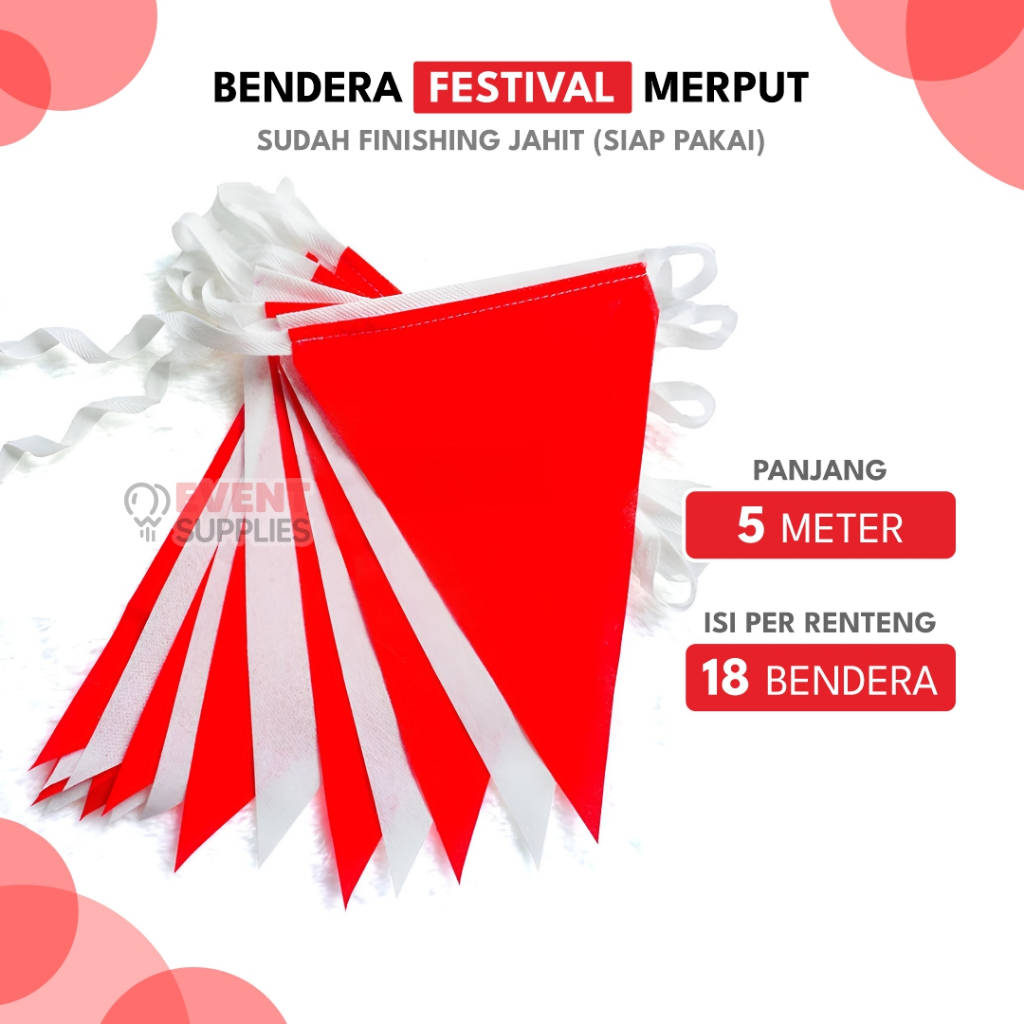PUTIH MERAH Triangle Bunting Flag [18 Sheets] Red and White Festival ...