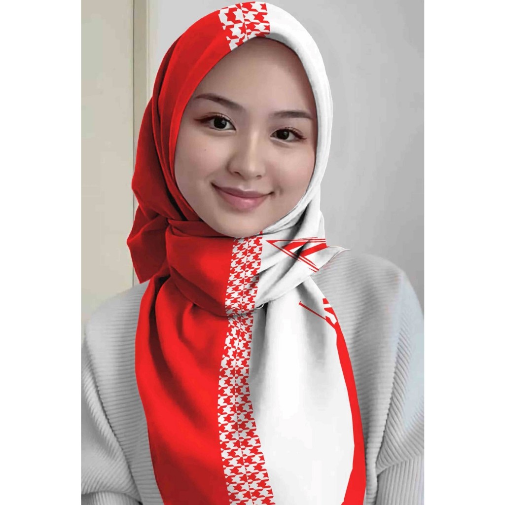 MERAH PUTIH Red And White Hijab With Red And White Motifs Of ...