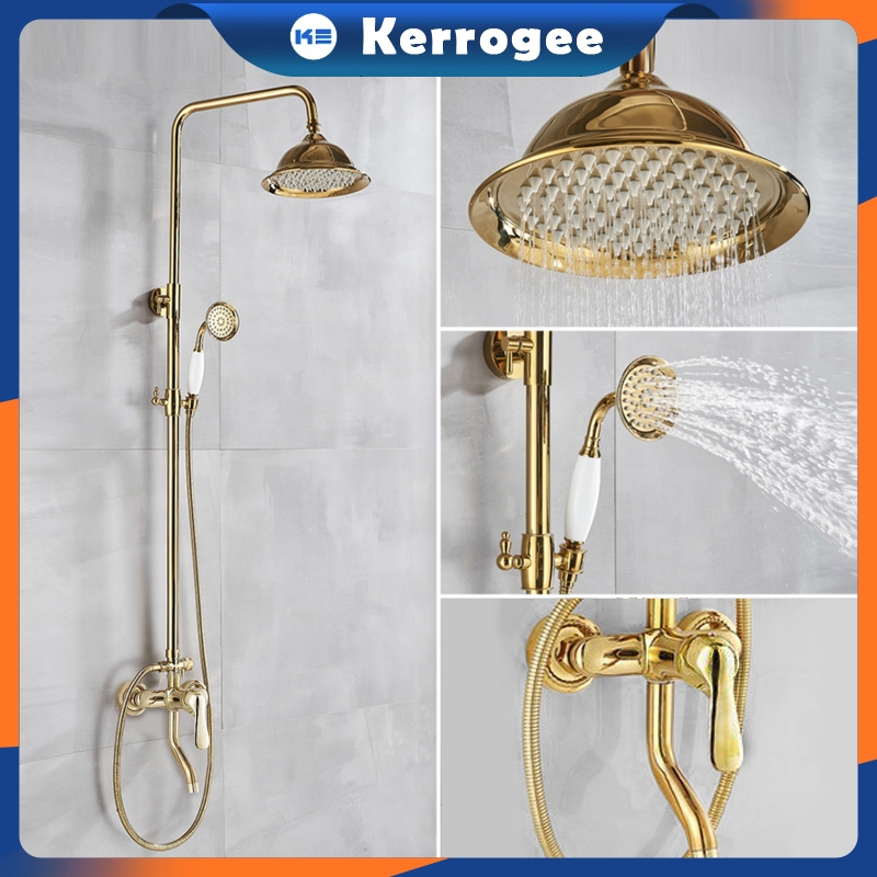 3 year guarantee Brass Bathroom Shower set Shower pole set Classic Gold ...