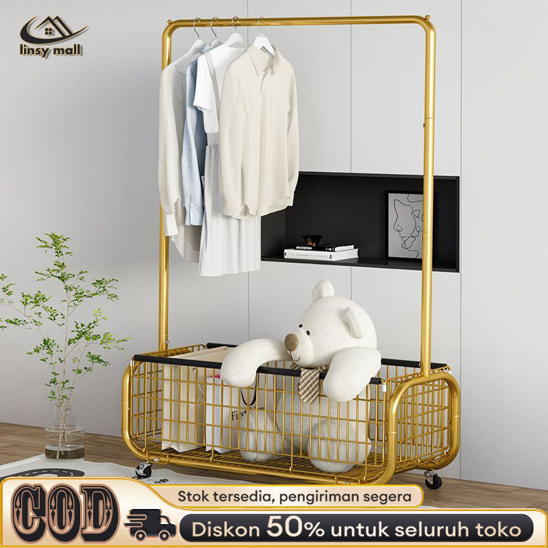 GANTUNGAN Standing Stainless Steel Clothes Hanger Rack With Wheels ...