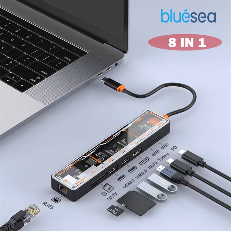 Bluesea USB Hub Type C 8 in 1 docking station Transparent shell Type-C ...