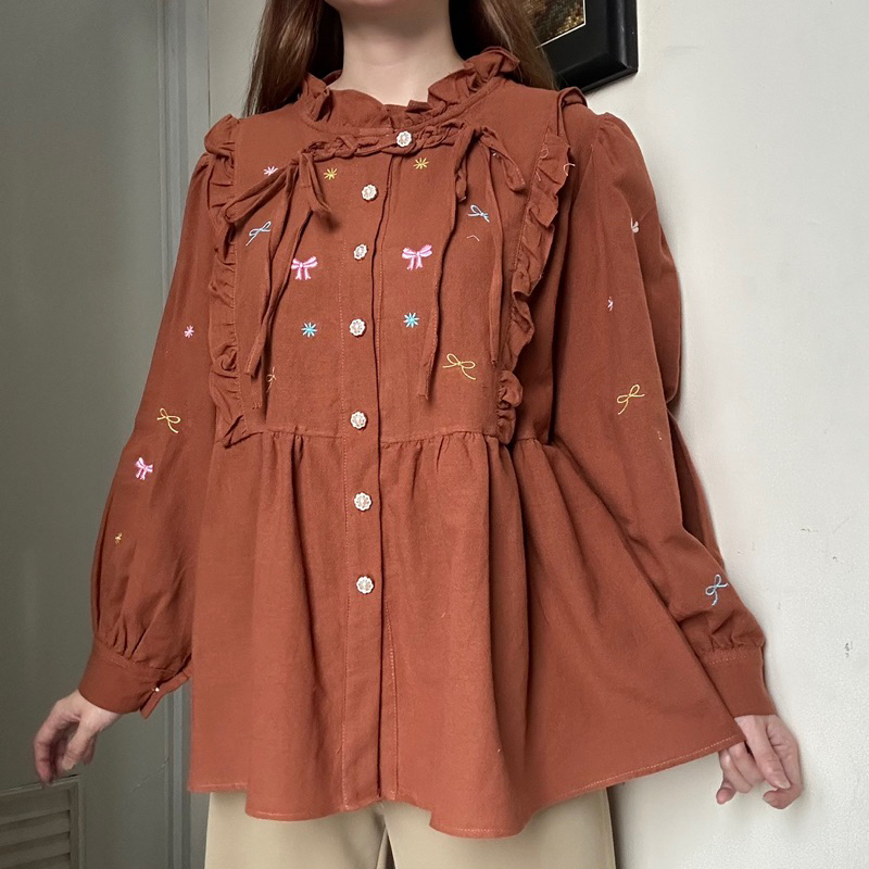 KEMEJA Rachel Top, women's blouse shirt, Linen embroidery, korean style ...