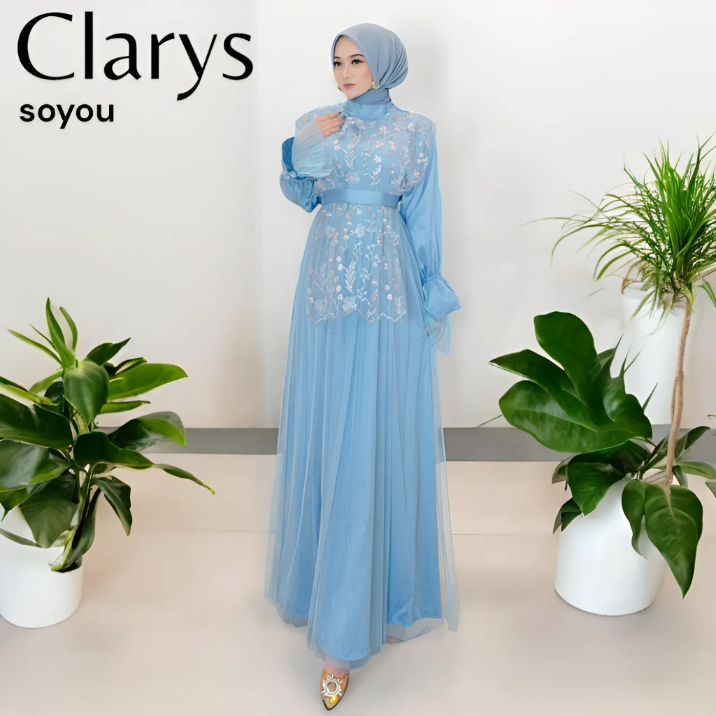 Clarys - maxi Gamis tutu ablution embroidered button belt women elegant ...
