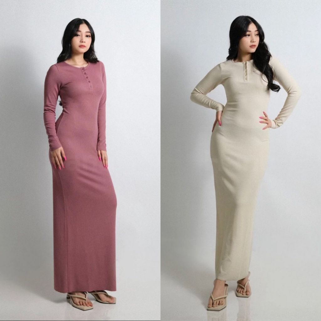 Prebody KNIT RIB DRESS ARISHA LOOK KOREAN BUTTON DRESS / BODYCON DRESS ...