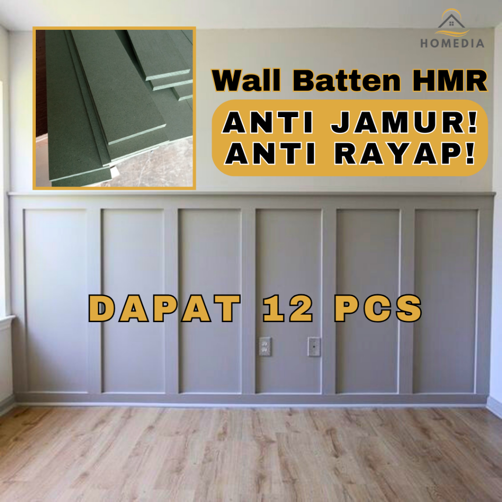 HIJAU 12 PCS Wall Decoration Wall Batten HMR 6MM MDF Green Aesthetic ...