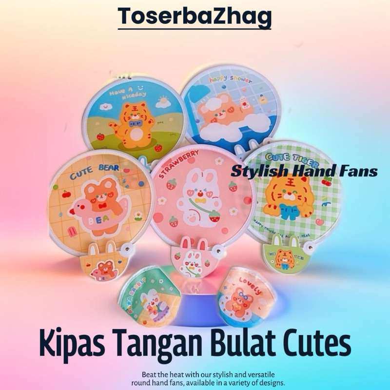 Round HAND FAN / VIRAL round fan MAGIC FOLDING CUTE CARTOON CHARACTER ...