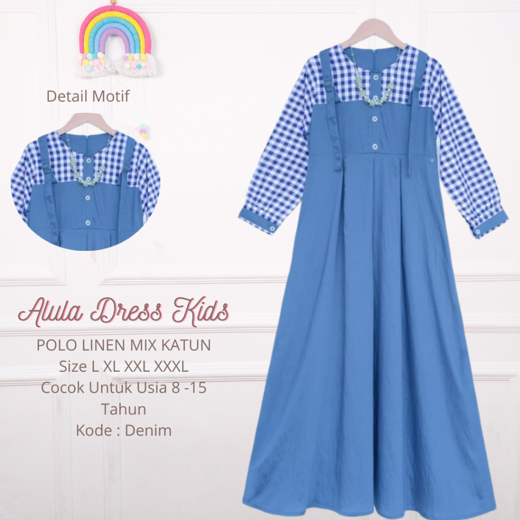 Gamis Inara Gingham Pattern for Teenagers Polo Linen Alula Dress Teen ...