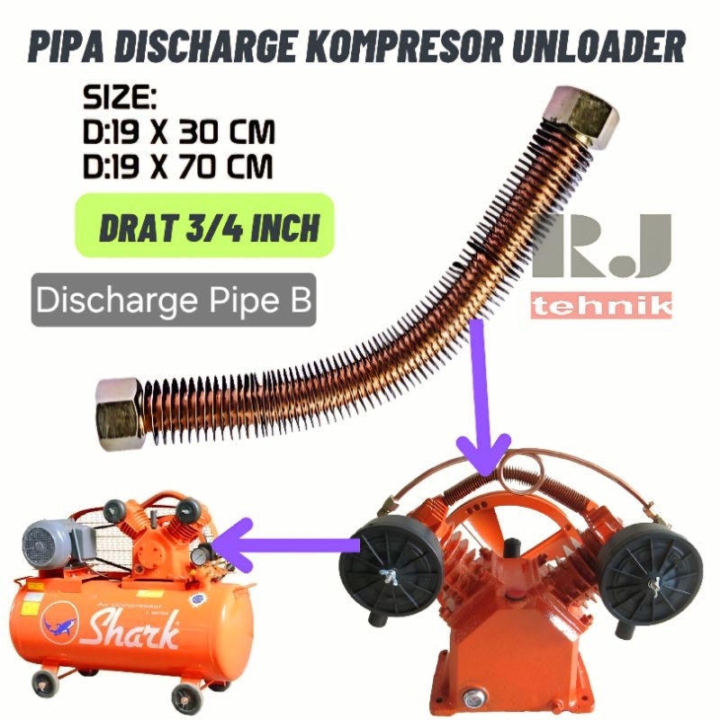 Discharge Pipe B Compressor Unloader Drat 3/4 inch 19 × 30cm - 70cm 3HP ...