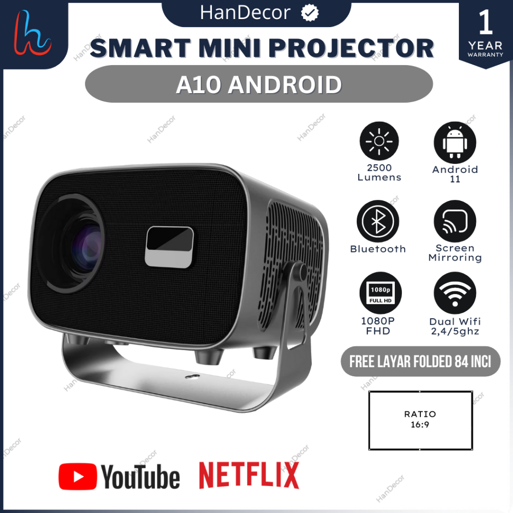 Smart Projector Led Mini A10 Android 11.0 2500 Lumens RAM 2GB 16GB ...