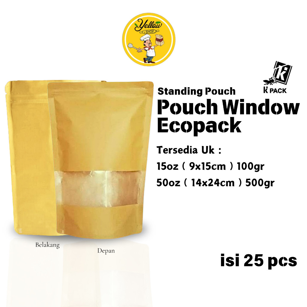 Standing POUCH WINDOW KRAFT ECOPACK CONTENTS 25PCS | Shopee Malaysia