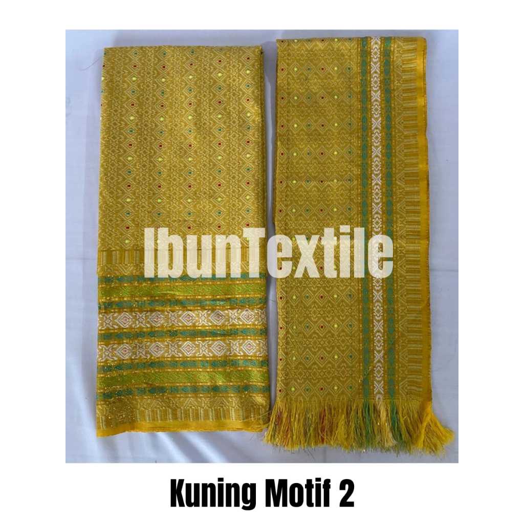 Songket Cloth and Shawl Set Palembang Yellow Motif 2 shawls and sarongs, songket cloth songket ...