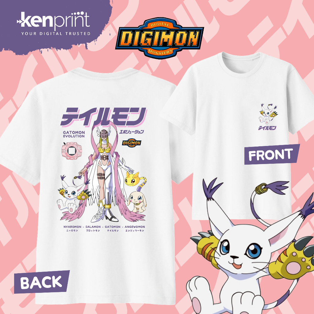 Digimon ADVENTURE T-Shirt | Evolution GATOMON | Tailmon EVOLUTION | Non ...