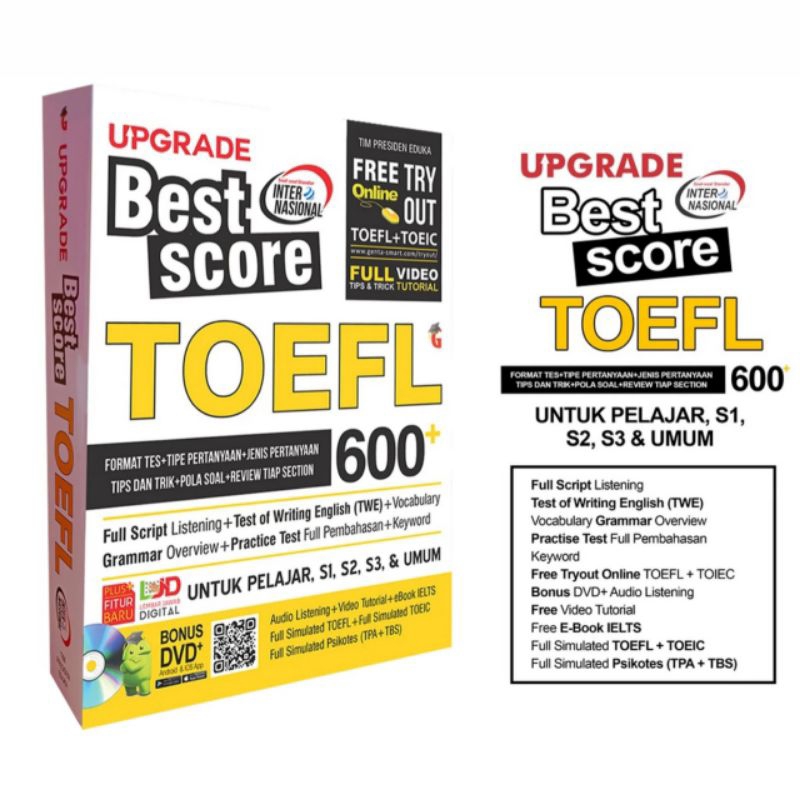 Toeic TOEFL TEST BOOK: UPGRADE BEST SCORE TOEFL 600+ BONUS DVD ...