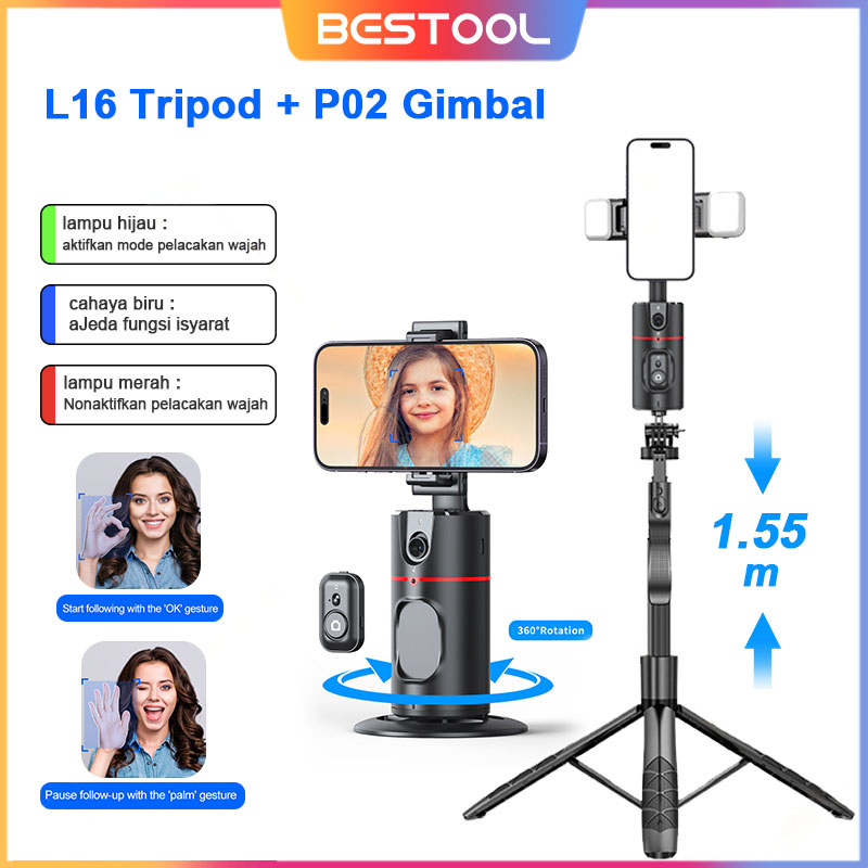 Bestool L16 Tripod Bluetooth Remote Selfiestick+ P02 Gimbal Stabilizer HP 360 AI Face Tracking ...