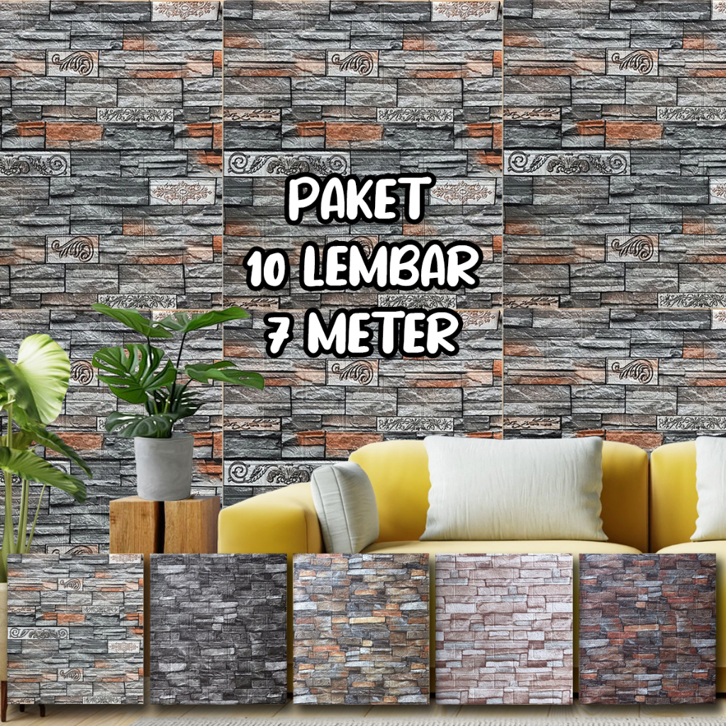 10 Sheets of 3D Wall Wallpaper with natural brick motifs, wall stickers ...