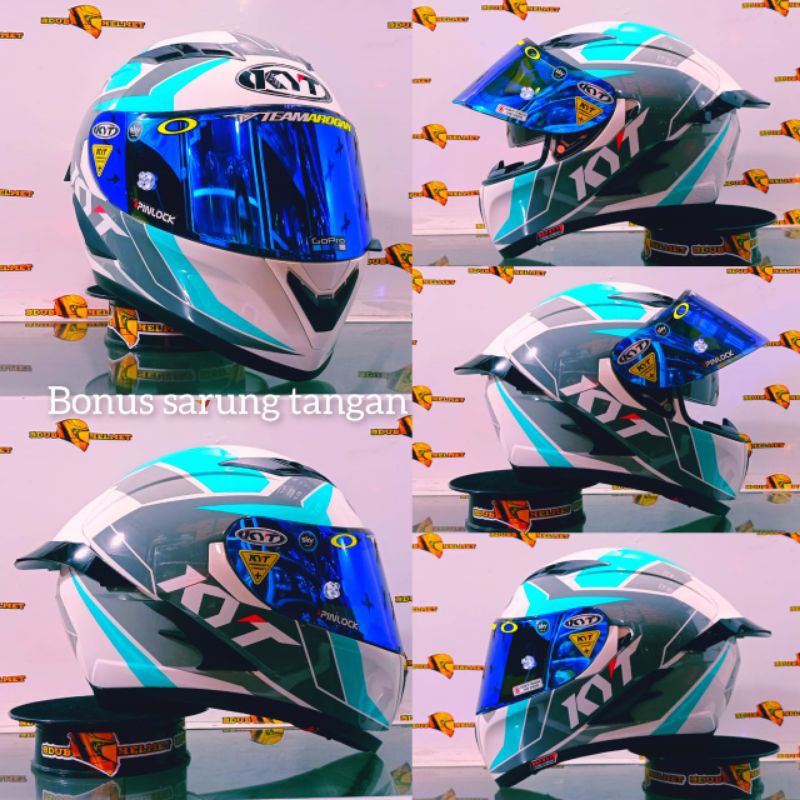 Helmet KYT FALCON FR original motif raid White blue green (Handsome ...
