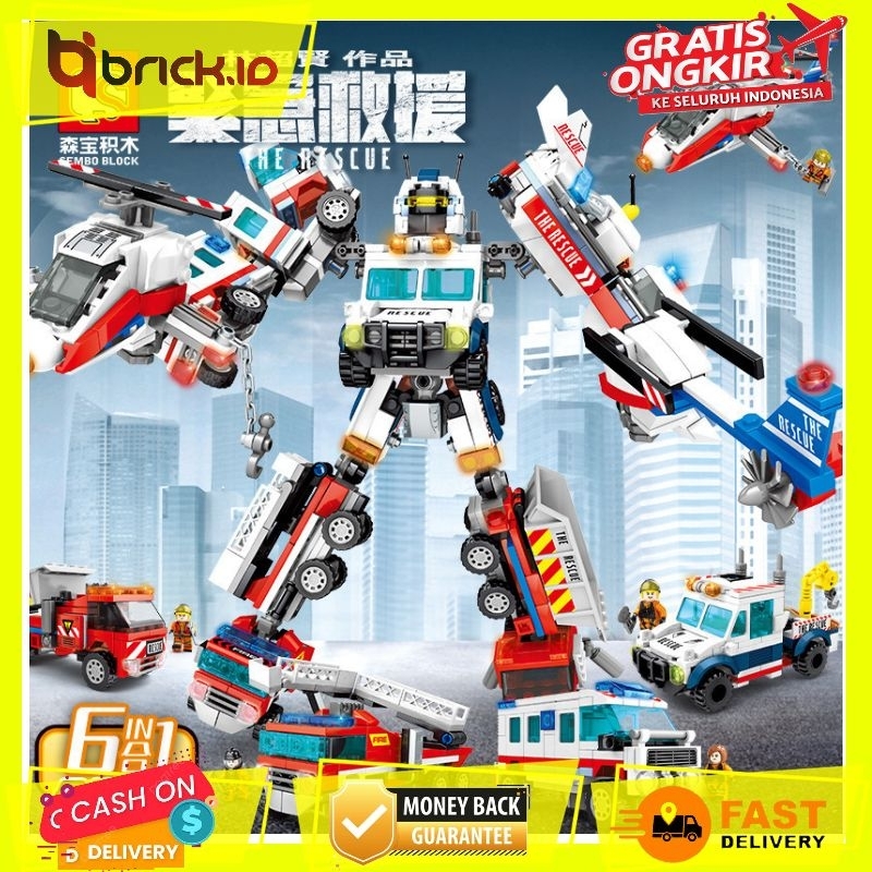 Toy sembo block robot 6in1 transformation fire boat heeliccopter dump ...