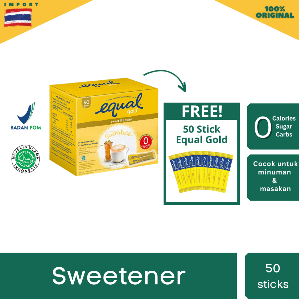 Equal Gold Zero Calorie Sweetener - 50 sticks (BUY 1 GET 1) | Shopee ...