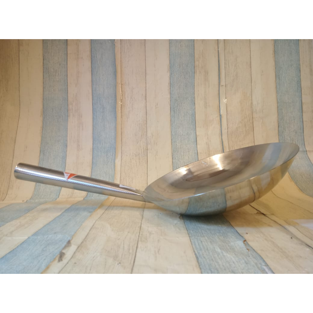 Shiny Cauldron Concave Wok Pan Handle Full Stainless Steel Wok 30cm ...