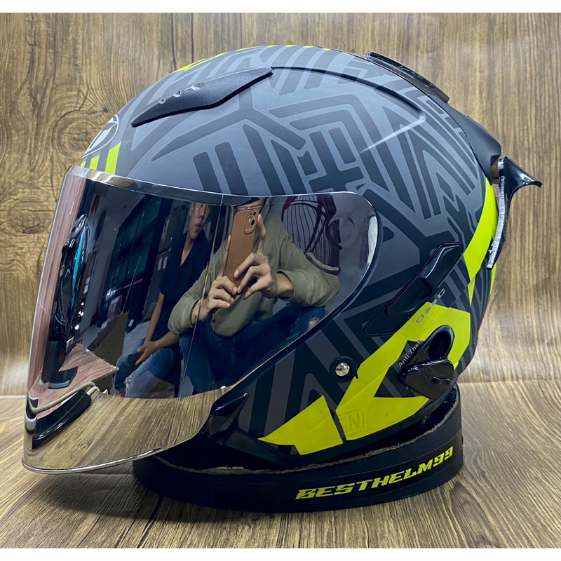 Kyt GALAXY FLAT R NEON YELLOW Matt HALF FACE Helmet Handsome Package ...