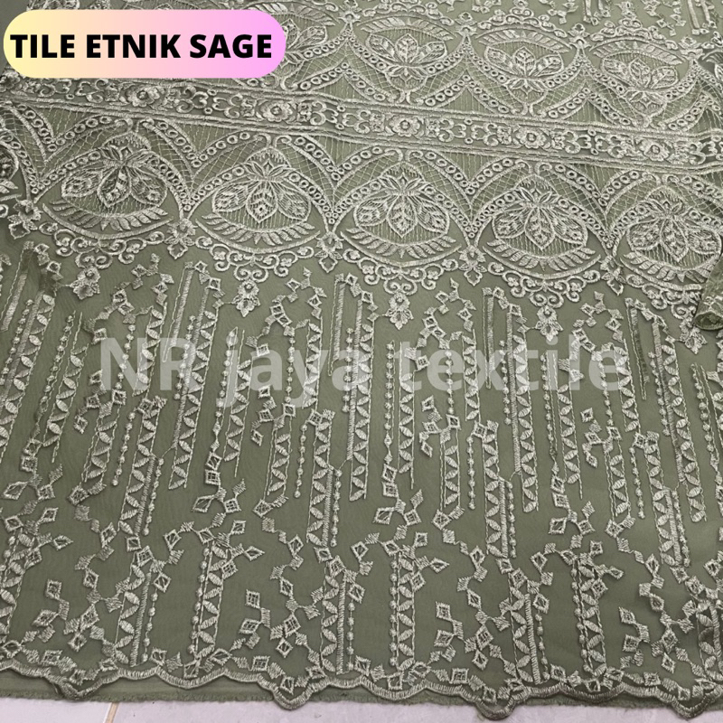 Sage meter ethnic corneli brocade tile fabric | Shopee Malaysia