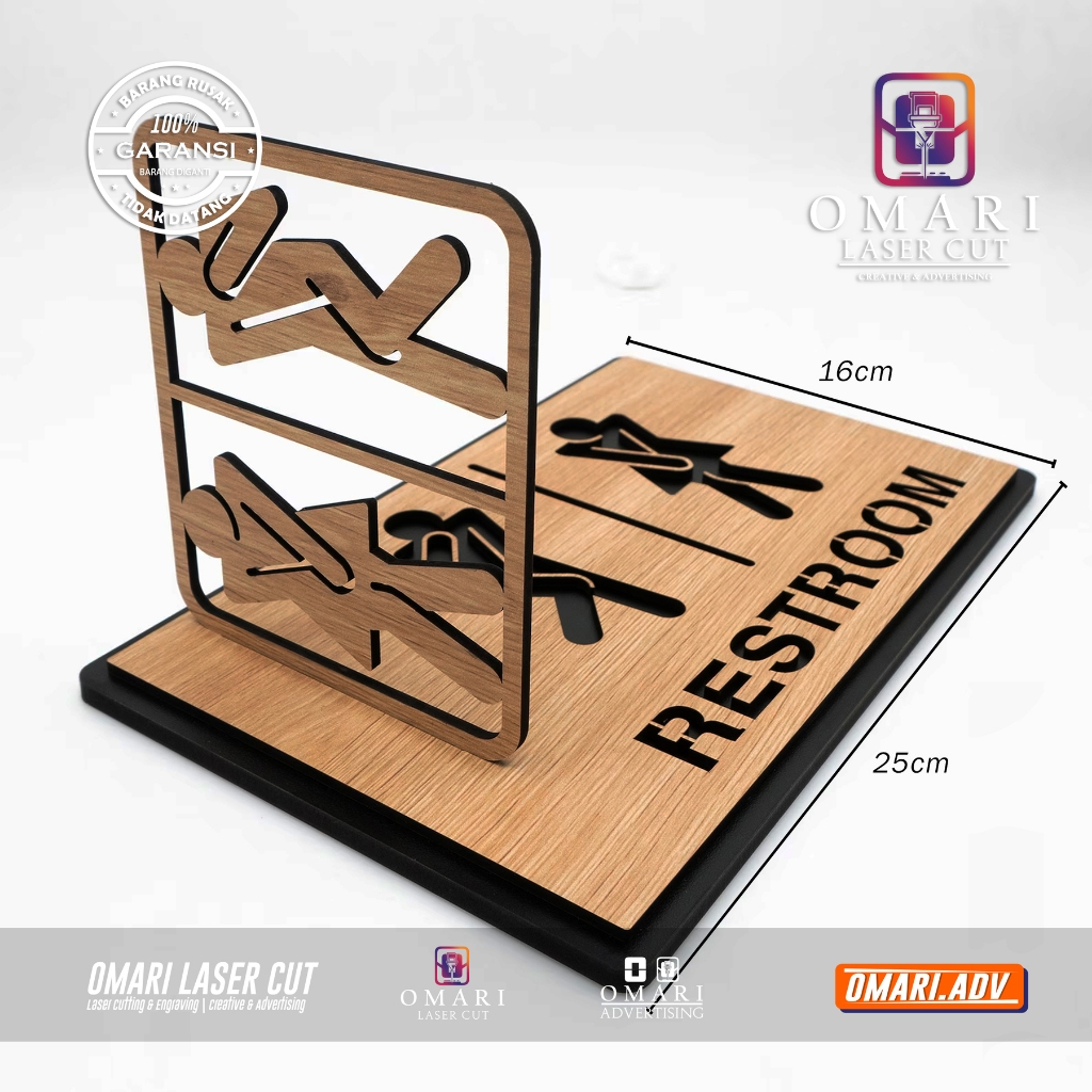 KAYU Omari Sign Board Wooden Board Bathroom Toilet Sign Decoration ...