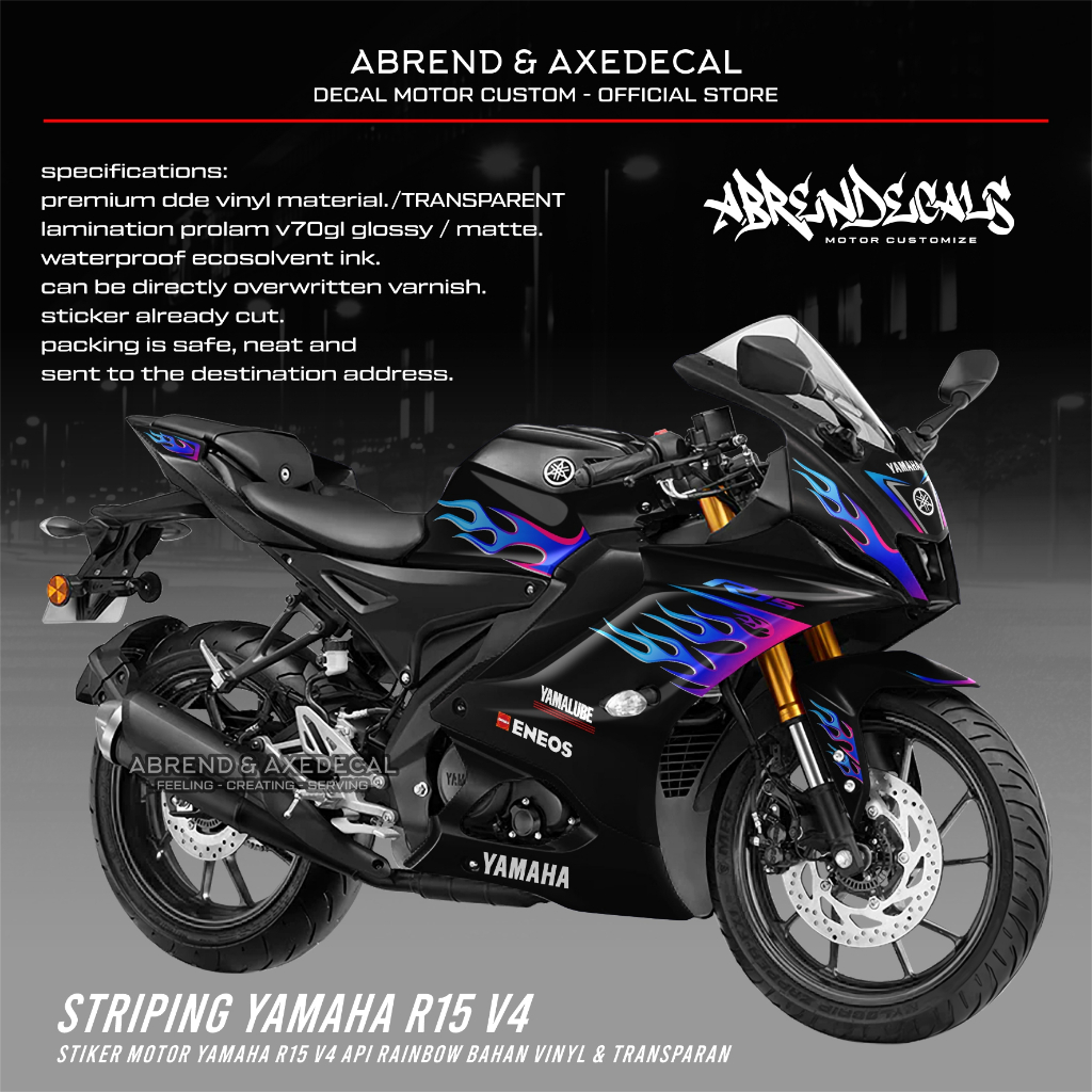 Striping R15 V4 Fire Rainbow Vinyl & Transparent Material/Yamaha R15 V4 ...