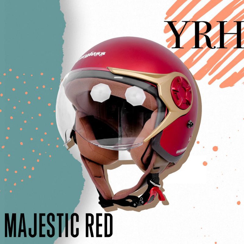 MERAH Cargloss YRH Hijab Red Doff Retro Original Half Face Helmet ...